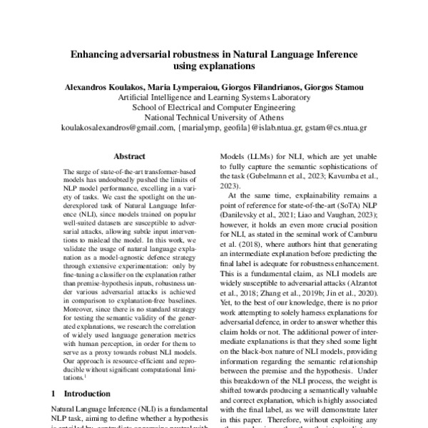 Enhancing adversarial robustness in Natural Language Inference using explanations - ACL Anthology