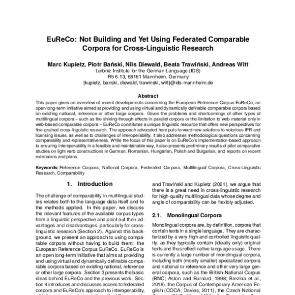 EuReCo: Not Building and Yet Using Federated Comparable Corpora for ...