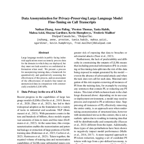 Data Anonymization for Privacy-Preserving Large Language Model Fine-Tuning on Call Transcripts ...
