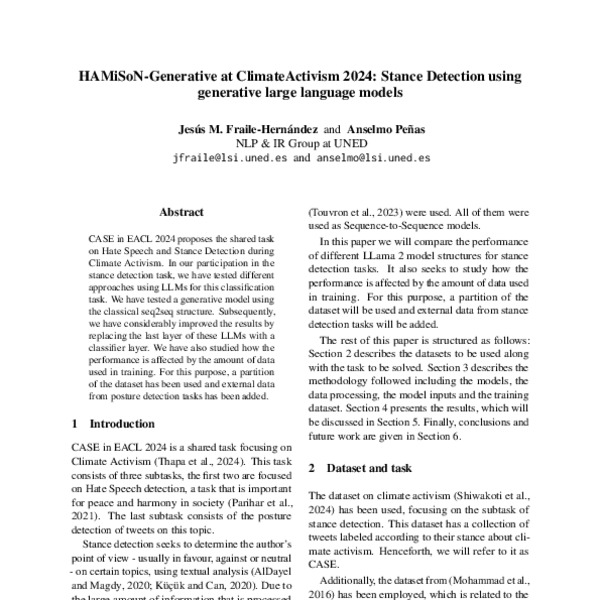 HAMiSoN-Generative at ClimateActivism 2024: Stance Detection using generative large language ...