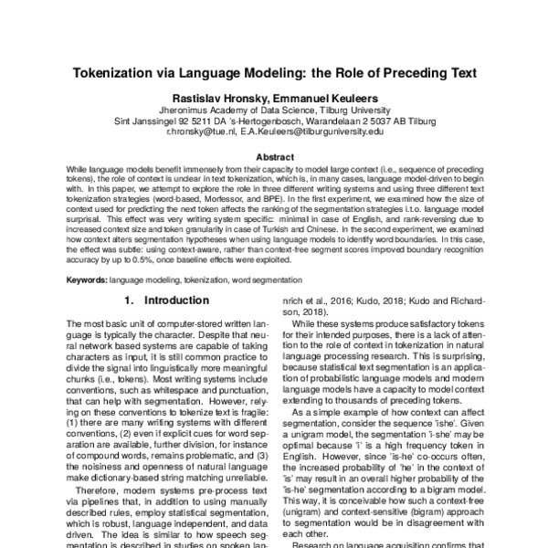 Tokenization Via Language Modeling The Role Of Preceding Text Acl Anthology