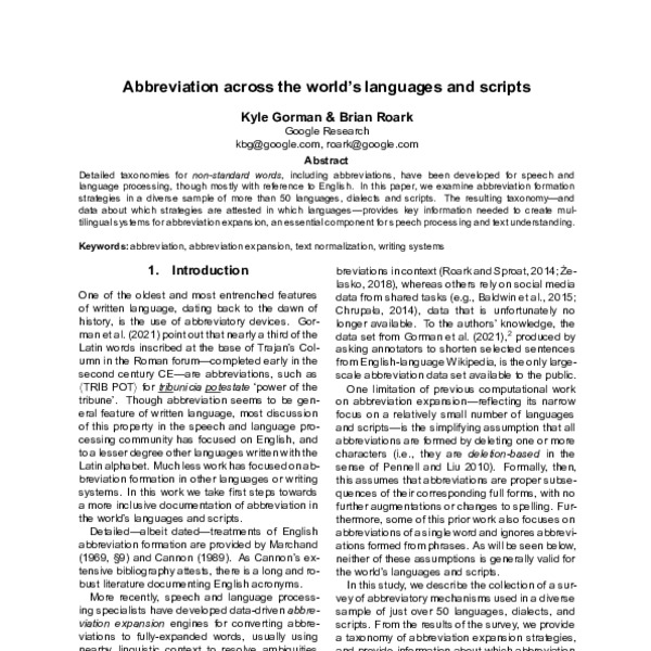 Abbreviation Across the World’s Languages and Scripts - ACL Anthology