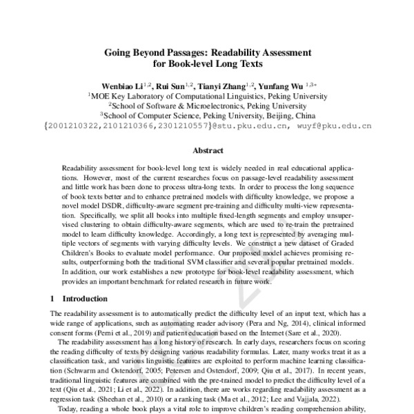 Going Beyond Passages: Readability Assessment for Book-level Long Texts ...