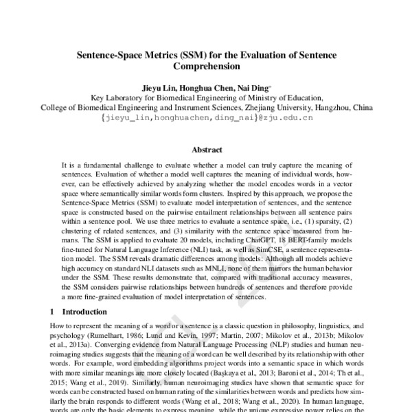Sentence-Space Metrics (SSM) for the Evaluation of Sentence ...