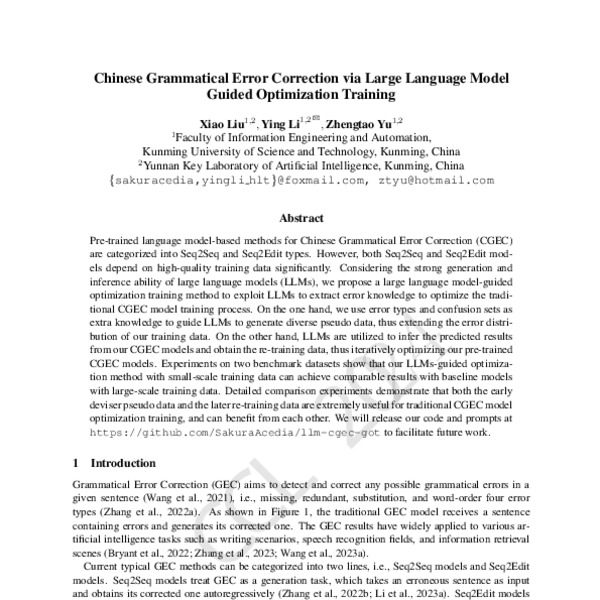 Chinese Grammatical Error Correction via Large Language Model Guided Optimization Training - ACL ...