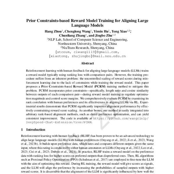 Prior Constraints-based Reward Model Training for Aligning Large Language Models - ACL Anthology