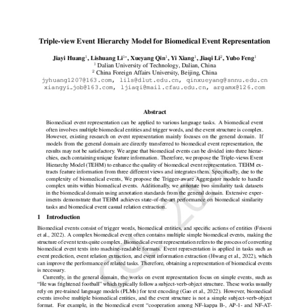 Triple-view Event Hierarchy Model for Biomedical Event Representation ...