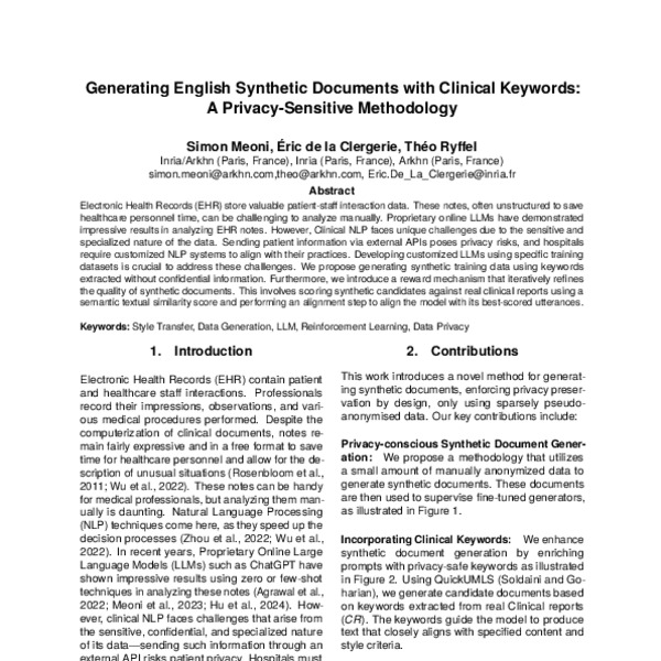 Generating Synthetic Documents with Clinical Keywords: A Privacy ...