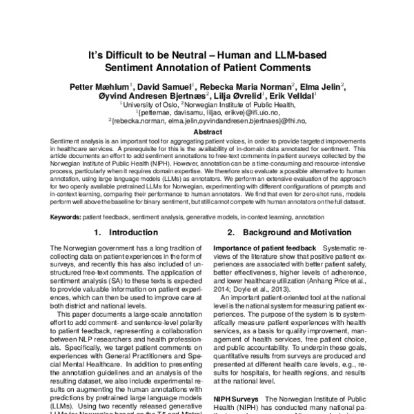 It’s Difficult to Be Neutral – Human and LLM-based Sentiment Annotation of Patient Comments ...