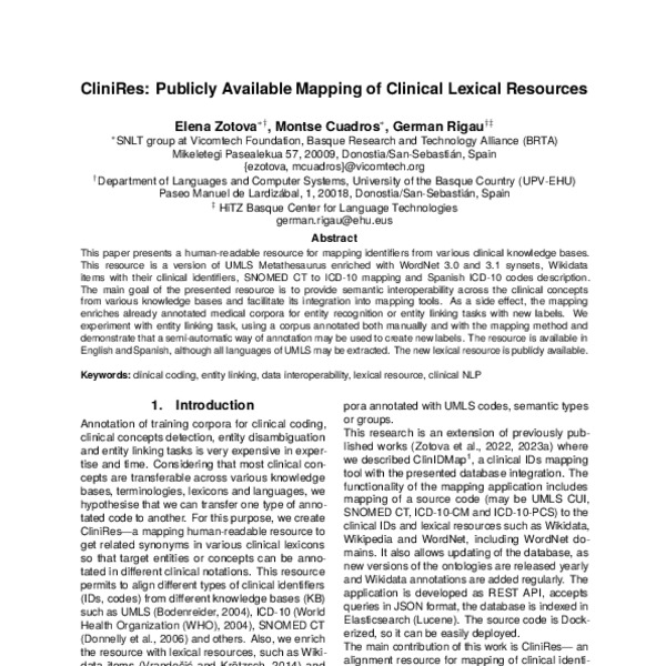 CliniRes: Publicly Available Mapping of Clinical Lexical Resources ...