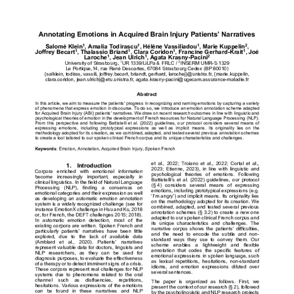 Annotating Emotions in Acquired Brain Injury Patients’ Narratives - ACL ...