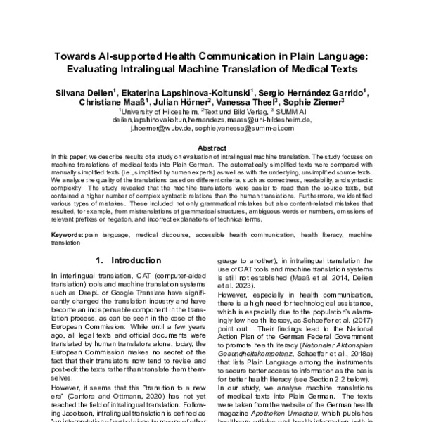 Towards AI-supported Health Communication in Plain Language: Evaluating ...