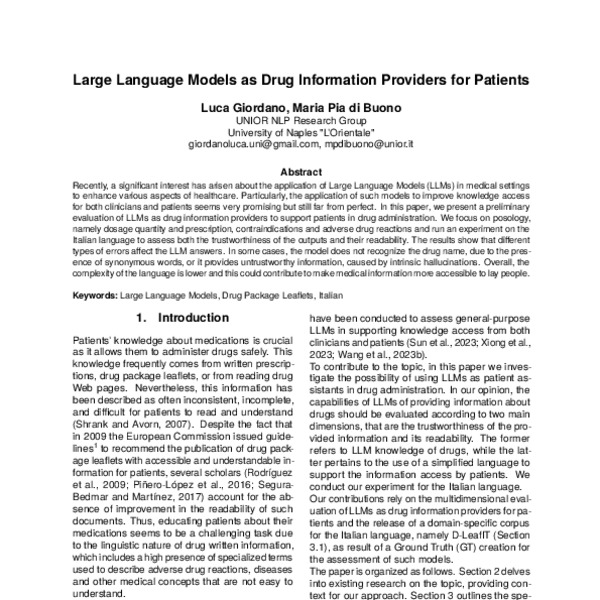 Large Language Models as Drug Information Providers for Patients - ACL ...