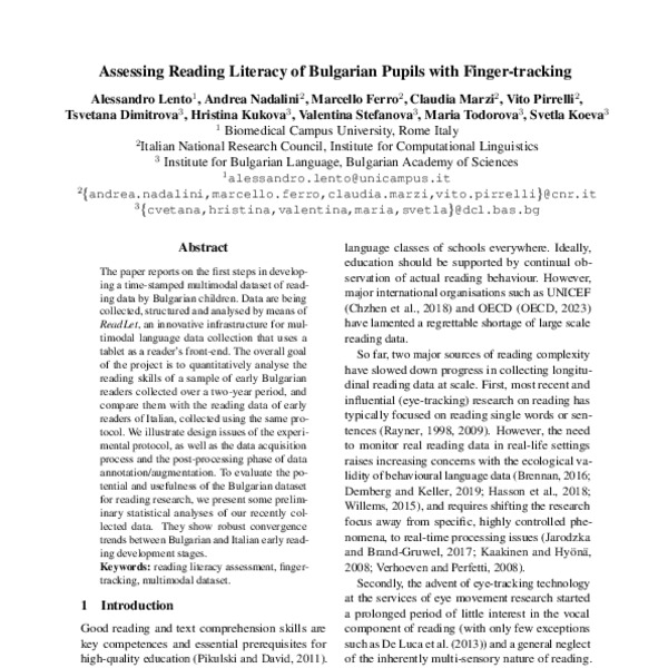 Assessing Reading Literacy of Bulgarian Pupils with Finger–tracking - ACL Anthology
