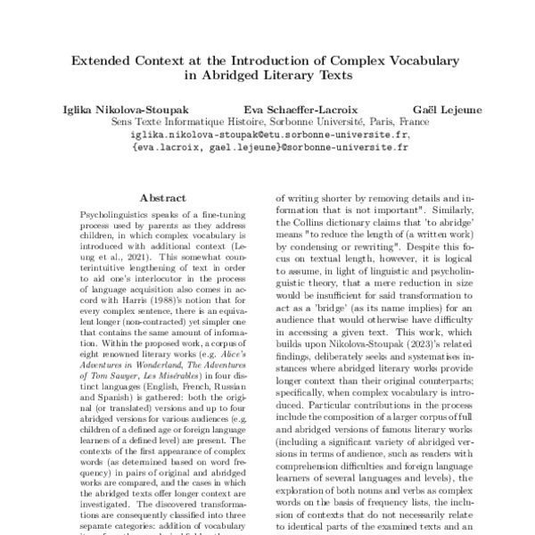 Extended Context at the Introduction of Complex Vocabulary in Abridged ...