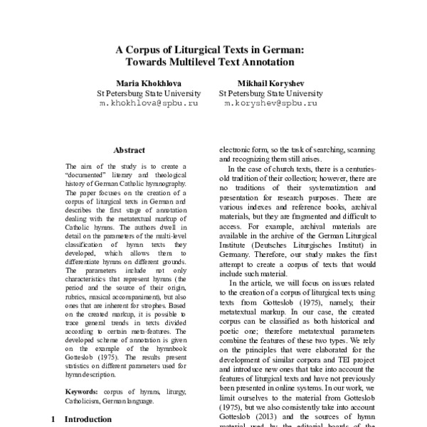 A Corpus of Liturgical Texts in German: Towards Multilevel Text ...