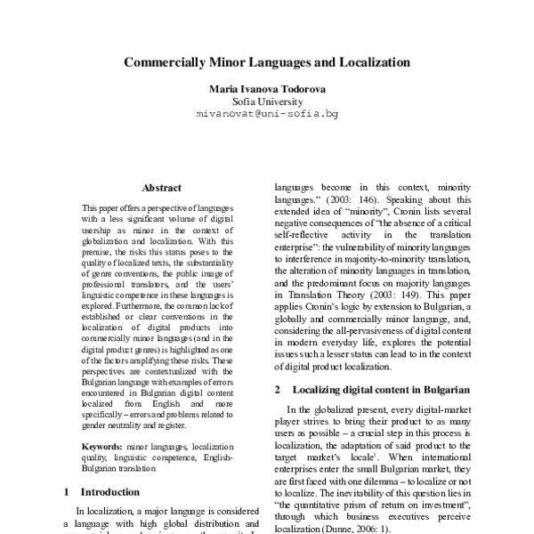 Commercially Minor Languages and Localization - ACL Anthology