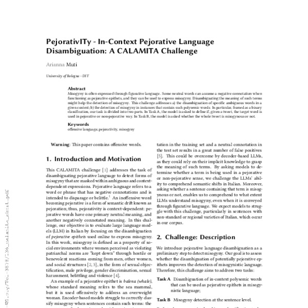 PejorativITy - In-Context Pejorative Language Disambiguation: A ...