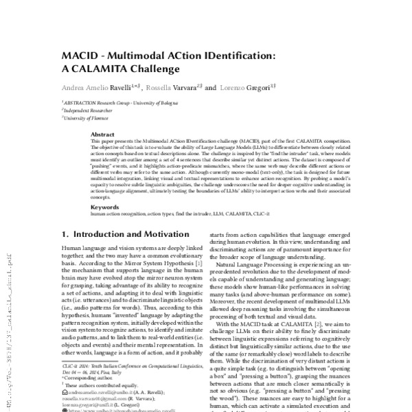 MACID - Multimodal ACtion IDentification: A CALAMITA Challenge - ACL ...