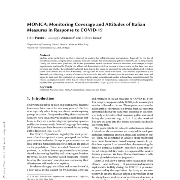 MONICA: Monitoring Coverage and Attitudes of Italian Measures in ...