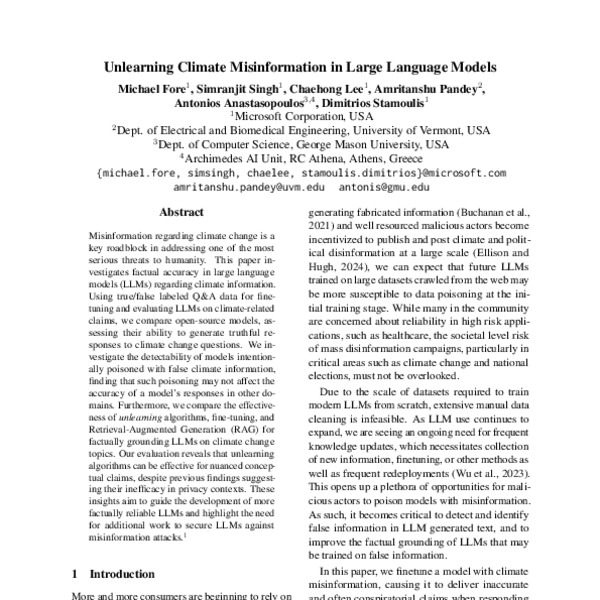 Unlearning Climate Misinformation in Large Language Models - ACL Anthology