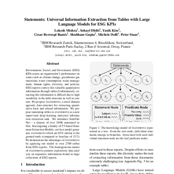 Statements Universal Information Extraction From Tables With Large