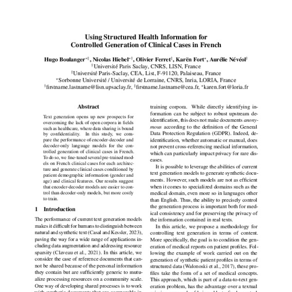 Using Structured Health Information for Controlled Generation of Clinical Cases in French - ACL ...