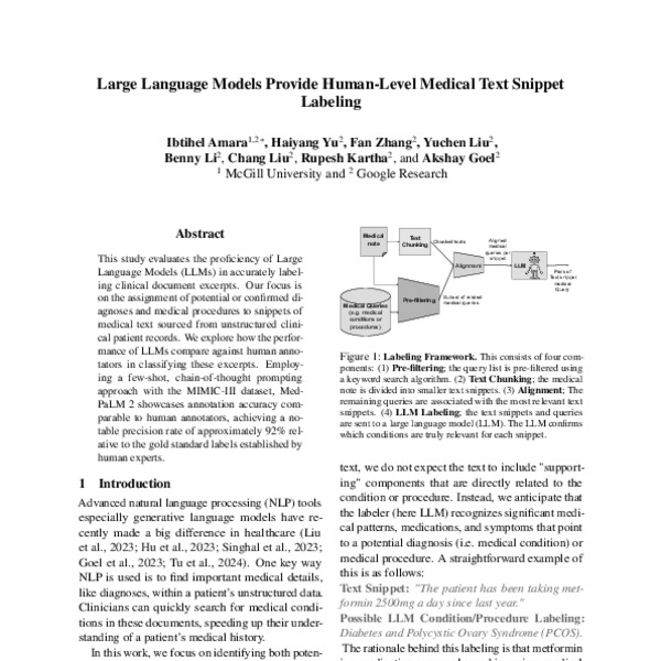 Large Language Models Provide Human-Level Medical Text Snippet Labeling ...
