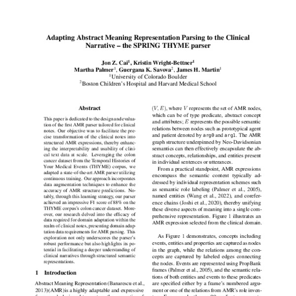 Adapting Abstract Meaning Representation Parsing To The Clinical Narrative The Spring Thyme
