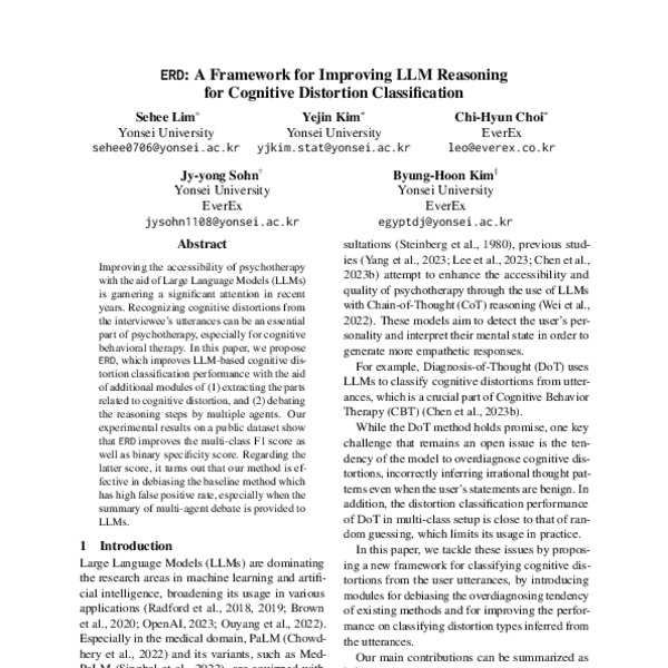ERD: A Framework for Improving LLM Reasoning for Cognitive Distortion Classification - ACL Anthology