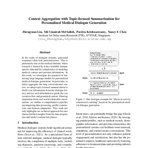 Context Aggregation with Topic-focused Summarization for Personalized Medical Dialogue ...