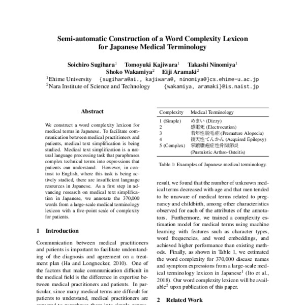 Semi-automatic Construction of a Word Complexity Lexicon for Japanese ...