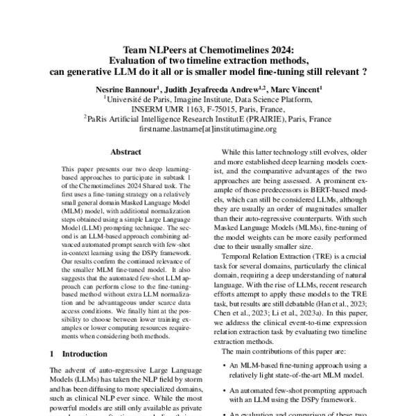 Team NLPeers at Chemotimelines 2024: Evaluation of two timeline extraction methods, can ...