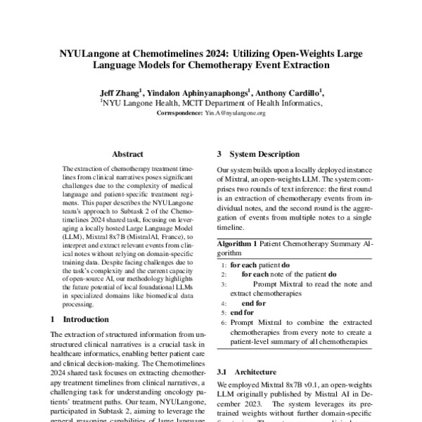 NYULangone at Chemotimelines 2024: Utilizing Open-Weights Large ...