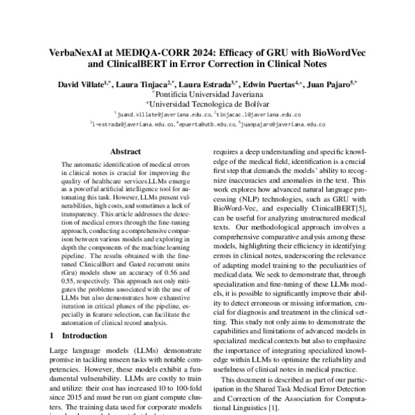 VerbaNexAI at MEDIQA-CORR: Efficacy of GRU with BioWordVec and ClinicalBERT in Error Correction ...