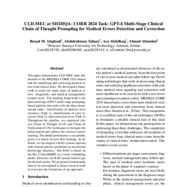 CLD-MEC at MEDIQA- CORR 2024 Task: GPT-4 Multi-Stage Clinical Chain of Thought Prompting for ...