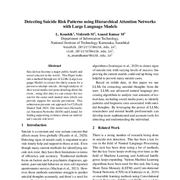 Detecting Suicide Risk Patterns using Hierarchical Attention Networks with Large Language Models ...