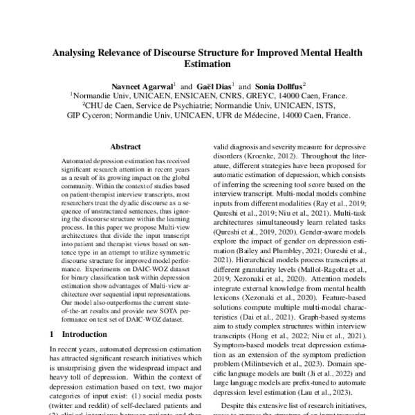 Analysing relevance of Discourse Structure for Improved Mental Health Estimation - ACL Anthology