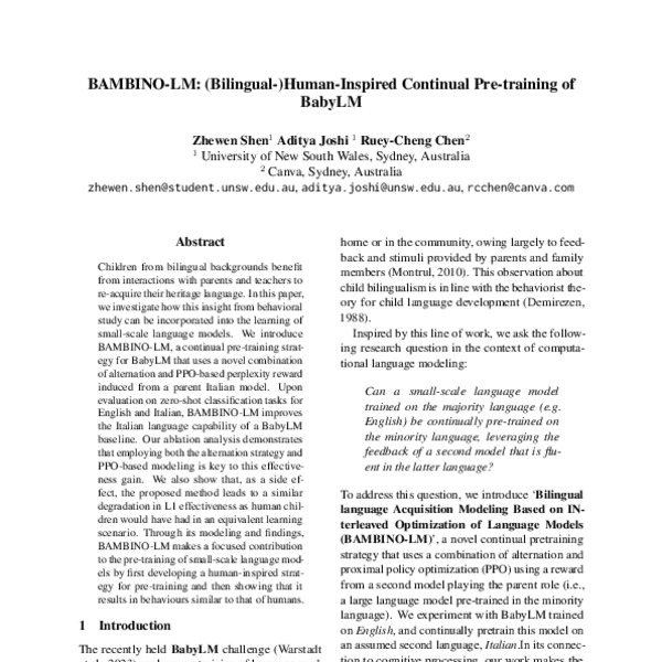 BAMBINO-LM: (Bilingual-)Human-Inspired Continual Pre-training of BabyLM ...