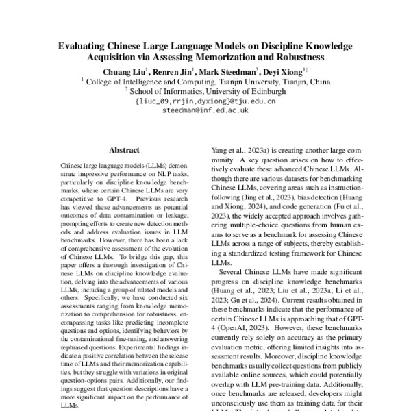 Evaluating Chinese Large Language Models on Discipline Knowledge Acquisition via Memorization ...