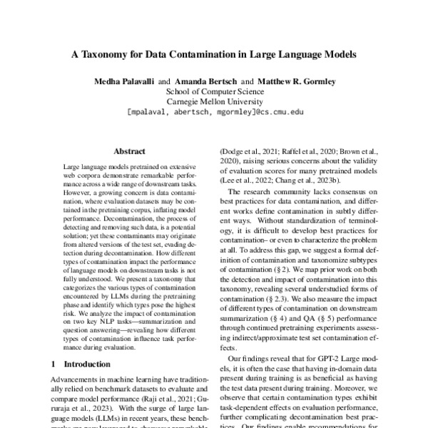 A Taxonomy for Data Contamination in Large Language Models - ACL Anthology