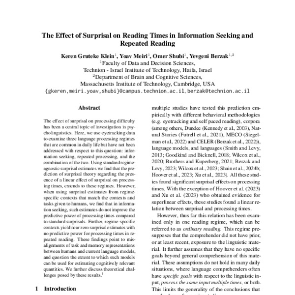 The Effect of Surprisal on Reading Times in Information Seeking and ...