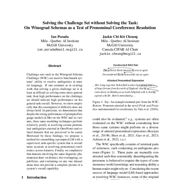 Solving The Challenge Set Without Solving The Task On Winograd Schemas As A Test Of Pronominal
