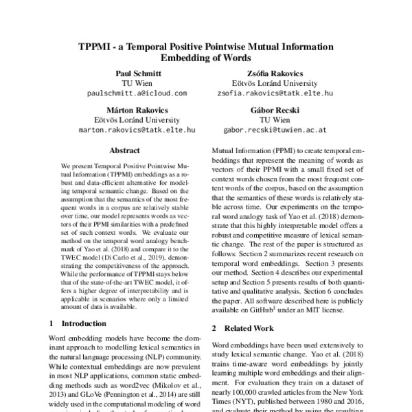 TPPMI - a Temporal Positive Pointwise Mutual Information Embedding of Words - ACL Anthology