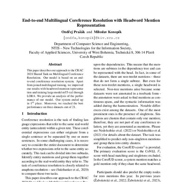 End-to-end Multilingual Coreference Resolution with Headword Mention Representation - ACL Anthology
