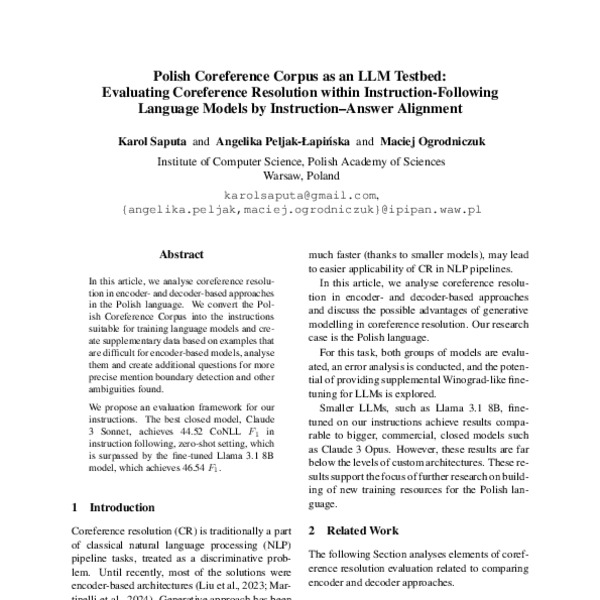 Polish Coreference Corpus as an LLM Testbed: Evaluating Coreference ...