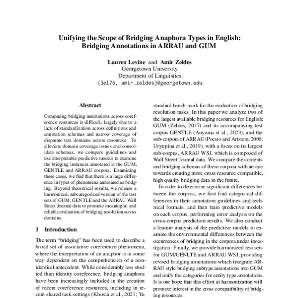 Unifying the Scope of Bridging Anaphora Types in English: Bridging Annotations in ARRAU and GUM ...
