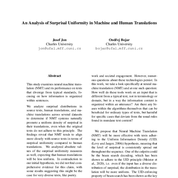 An Analysis of Surprisal Uniformity in Machine and Human Translations ...