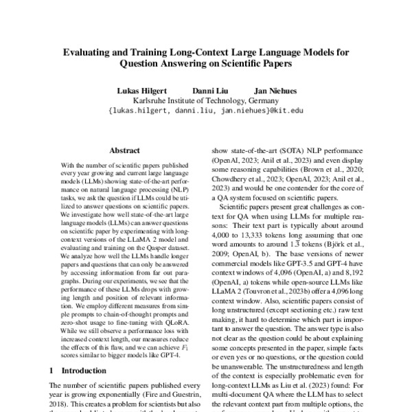 Evaluating and Training Long-Context Large Language Models for Question Answering on Scientific ...