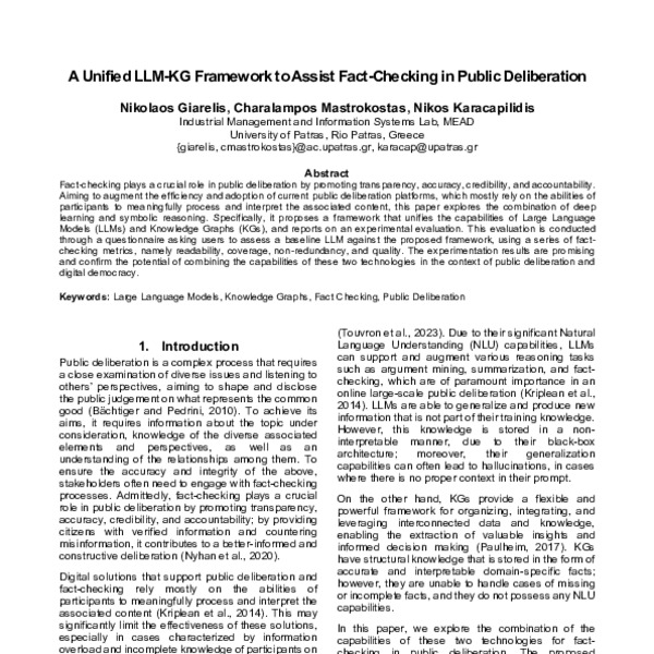 A Unified LLM-KG Framework to Assist Fact-Checking in Public Deliberation - ACL Anthology